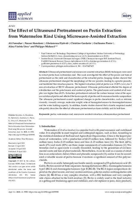 Pdf The Effect Of Ultrasound Pretreatment On Pectin Extraction From Watermelon Rind Using