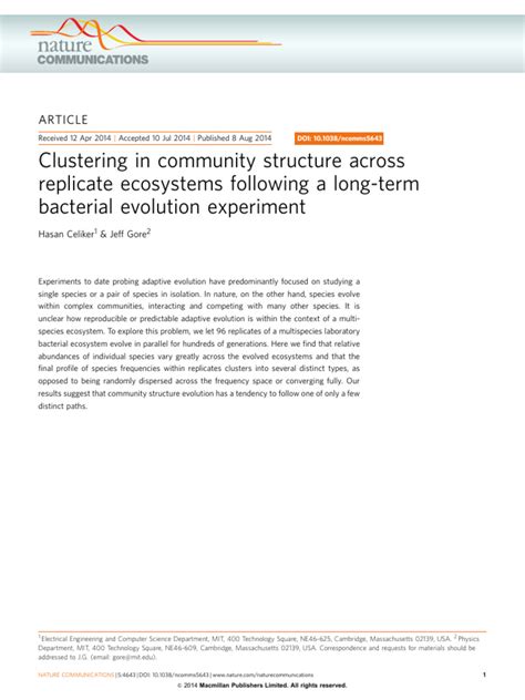clustering in community structure across replicate ecosystems following