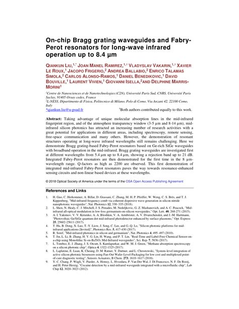 Pdf On Chip Bragg Grating Waveguides And Fabry Perot Resonators For
