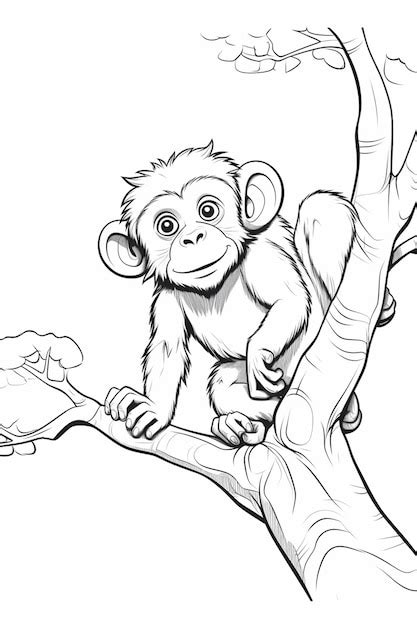 A Drawing Of A Monkey Sitting On A Tree Branch Generative Ai Premium AI Generated Image