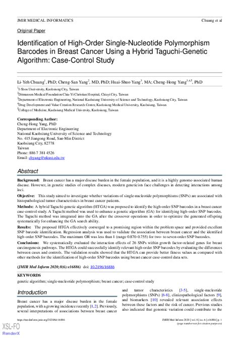 Pdf Identification Of High Order Single Nucleotide Polymorphism Barcodes In Breast Cancer