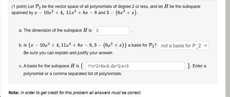 Solved Let P2 Be The Vector Space Of All Polynomials Of Degree 2 Or