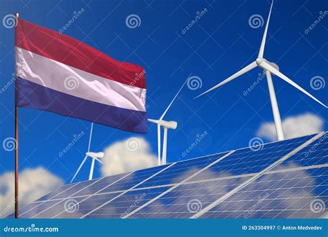 Netherlands Renewable Energy Wind And Solar Energy Concept With Windmills And Solar Panels
