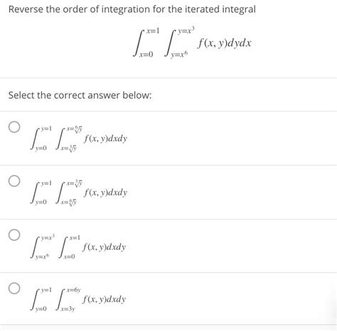 solved reverse the order of integration for the iterated