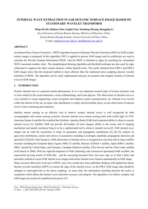 Pdf Internal Wave Extraction In Sar Oceanic Surface Image Based On Stationary Wavelet Transform