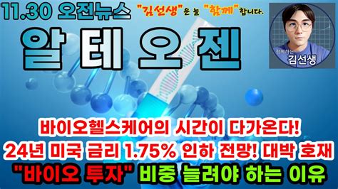 알테오젠 주가전망 오전뉴스바이오헬스케어의 시간이 다가온다 24년 미국 금리 175 인하 전망 대박호재 Youtube