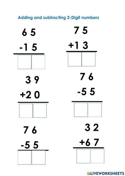 Adding And Subtractin 2 Digit Numbers Worksheet Live Worksheets