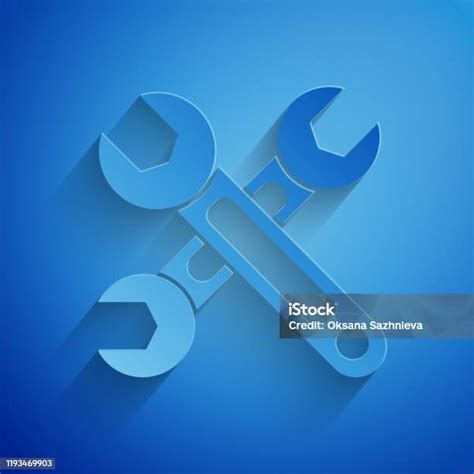 파란색 배경에 격리 된 종이 컷 렌치 아이콘 스패너 아이콘입니다 종이 아트 스타일입니다 벡터 일러스트레이션 강철에 대한 스톡 벡터 아트 및 기타 이미지 Istock