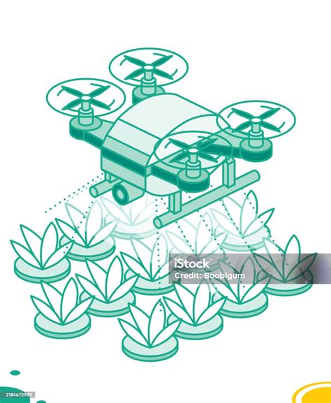 식물에 살충제를 살포하는 아이소 메트릭 드론 관개 드론이 있는 스마트 농장 개체의 윤곽선을 그립니다 드론은 식물을 스캔합니다 농업 기업을 위한 혁신 기술 3차원 형태에 대한