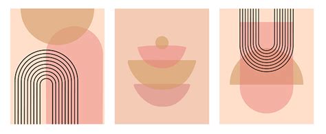 미드 센추리 모던 아트 프린트 3종 세트 뉴트럴 기하학적 벽 아트 개념에 대한 스톡 벡터 아트 및 기타 이미지 개념 곡선 구도 Istock