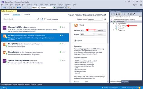installing nlog config and nlog schema in a core project in visual