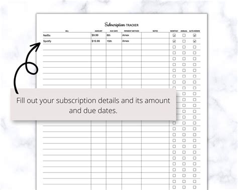 Subscription Tracker Printable Pdf Track Your Monthly Subscriptions