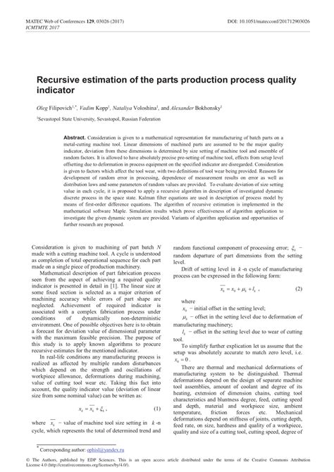 Pdf Recursive Estimation Of The Parts Production Process Quality