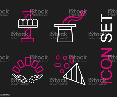 세트 라인 축제 색종이 손 들고 카드 놀이 마술사 모자 및 어트랙션 회전 목마 아이콘 벡터 가능성에 대한 스톡 벡터 아트 및 기타 이미지 Istock