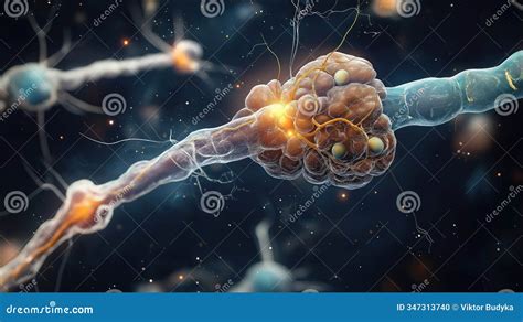 Medical Illustration Shows Close-up View of Neuron Brain Nerve Cells, Nervous System. Detail of ...