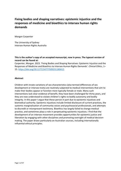 Pdf Fixing Bodies And Shaping Narratives Epistemic Injustice And The