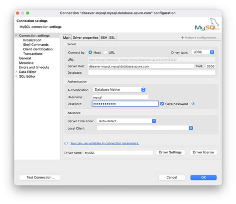 how to connect to mysql in microsoft azure with dbeaver