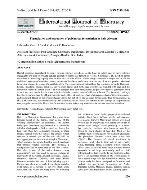 Pdf Formulation And Evaluation Of Polyherbal Formulation As Hair Colorant