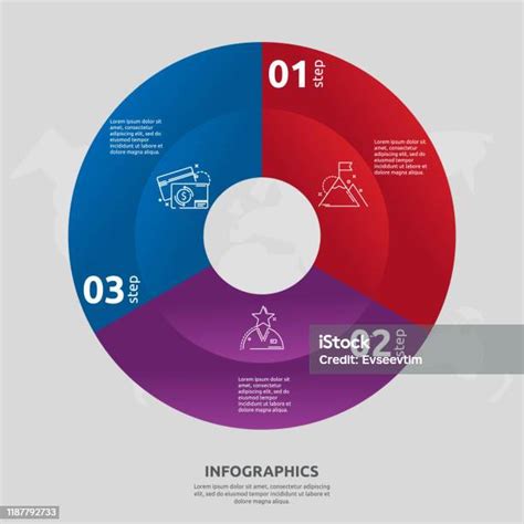 벡터 플랫 템플릿 원 및 섹터 인포그래픽 3 개 부문의 비즈니스 개념 콘텐츠 순서도 타임 라인 레벨 마케팅 프리젠 테이션 그래프
