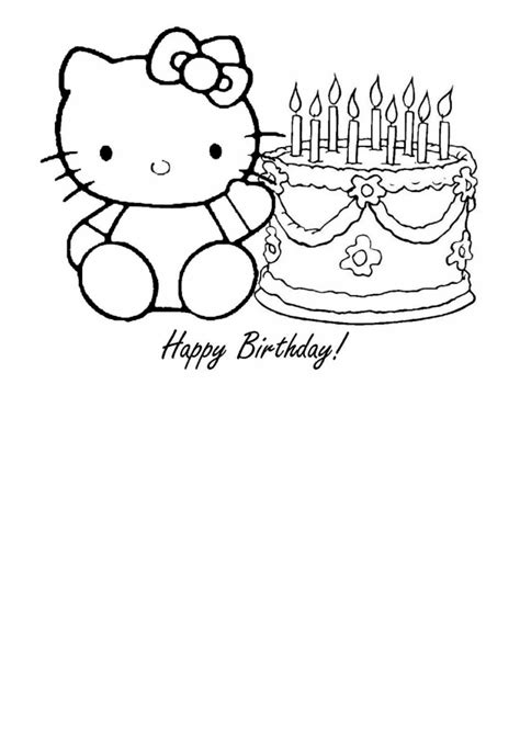 Happy Birthday Coloring Page Hello Kitty Download Printable Pdf