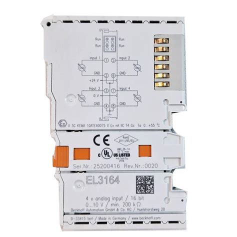 Beckhoff Ethercat Terminal 4 Channel Analog Input Voltage EL3164 PLC Terminal Module