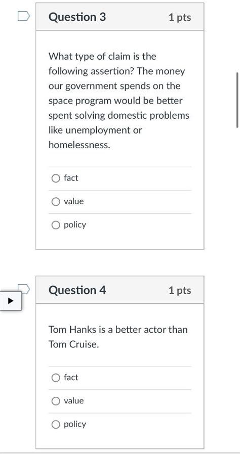 Solved What Type Of Claim Is The Following Assertion The Solved What Type Of Claim Is The Following Assertion The