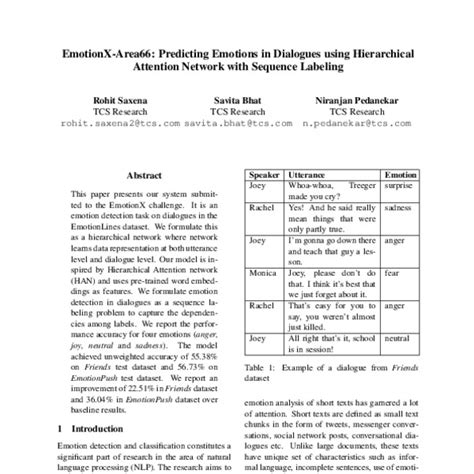 Emotionx Area66 Predicting Emotions In Dialogues Using Hierarchical