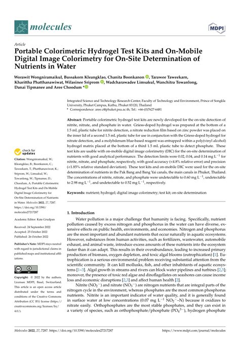 Pdf Portable Colorimetric Hydrogel Test Kits And On Mobile Digital