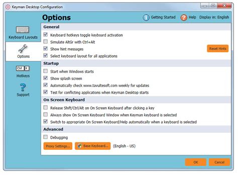 Keyman Configuration Options Tab