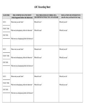 Fillable Online ABC Recording Sheet Fax Email Print PdfFiller