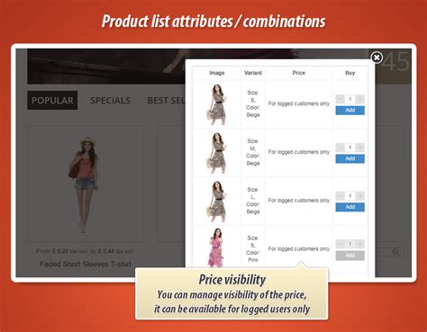 module to display attributes combinations in product list tpl