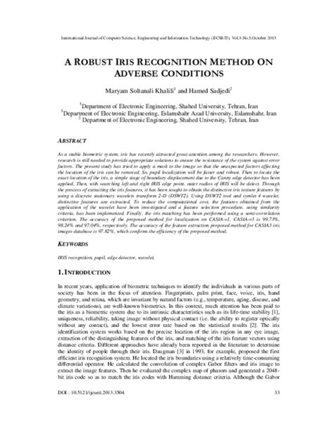 Pdf A Robust Iris Recognition Method On Adverse Conditions
