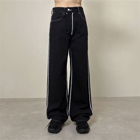 프레타포르테 4계절스트릿 유니크한 디자인의 하이웨스트스티치데님와이드팬츠 2color 와이드청바지 데님팬츠 흰색와이드