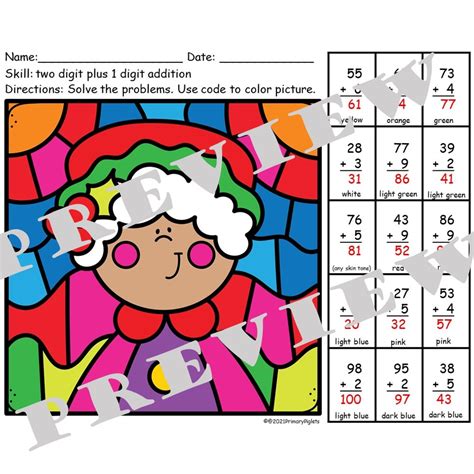 Christmas 2 Digit Addition With Regrouping Color By Number Code Mrs Claus Made By Teachers