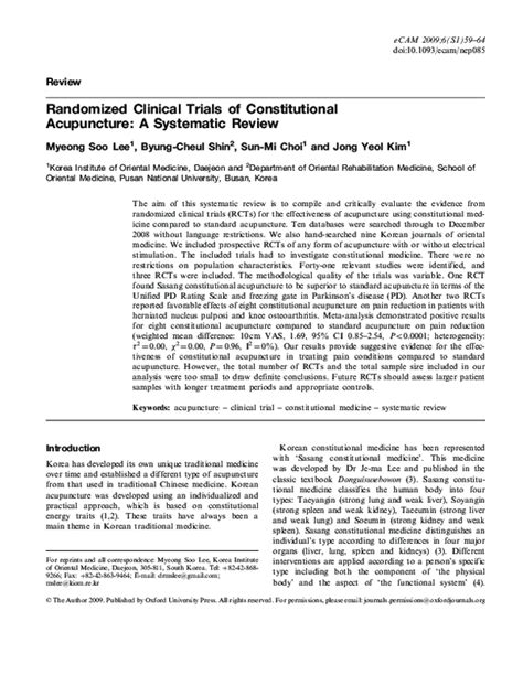 Pdf Randomized Clinical Trials Of Constitutional Acupuncture A Systematic Review