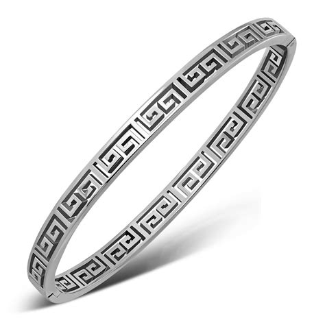 My Daily Styles Womens Stainless Steel Greek Key Cuff Bracelet Silver