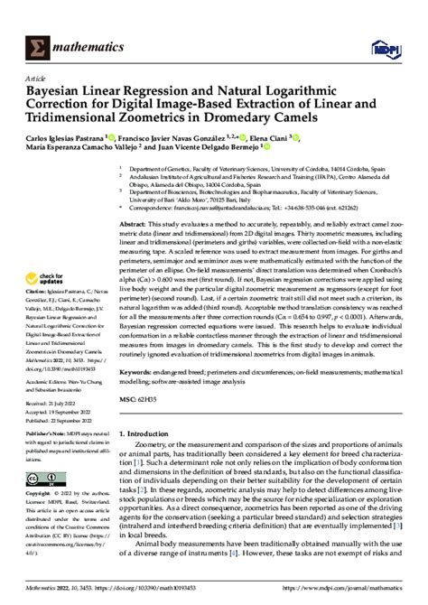 Pdf Bayesian Linear Regression And Natural Logarithmic Correction For Digital Image Based