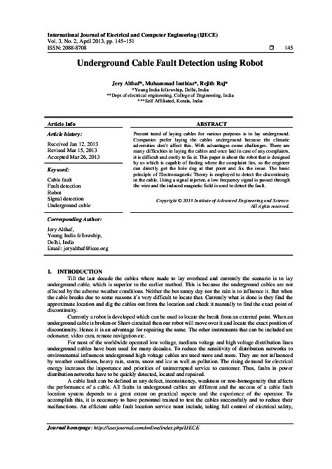 Pdf Underground Cable Fault Detection Using Robot