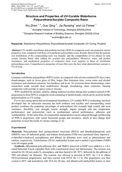 Structure And Properties Of Uv Curable Waterborne Polyurethaneacrylate Composite Resin