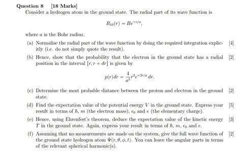 Question Marks Consider A Hydrogen Atom In The Chegg Com