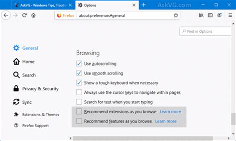 Tip Disable Recommended Features Suggestions In Mozilla Firefox Askvg
