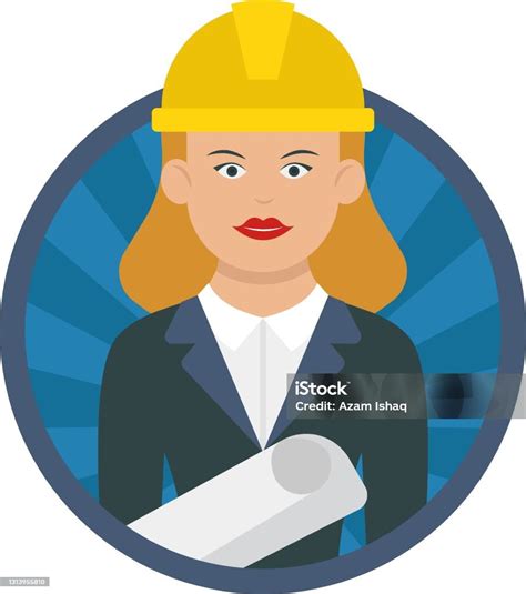 여성 건축가 개념 프로젝트 매니저 벡터 라운드 아이콘 디자인 흰색 배경에 전문 유니폼 기호 노동절 사람들 스톡 일러스트 서맨