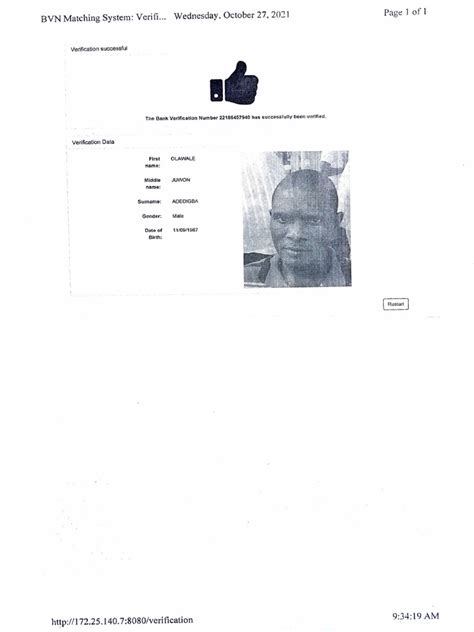 Bvn Matching System Veri Fi Wednesday October 27 2021 Pdf