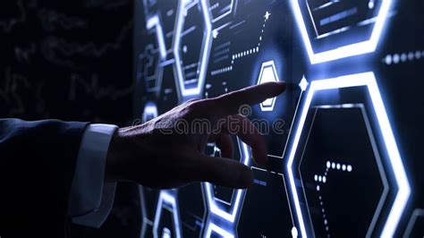 Generative Ai Businessman Touching And Pressing Hexagon Honey Screen