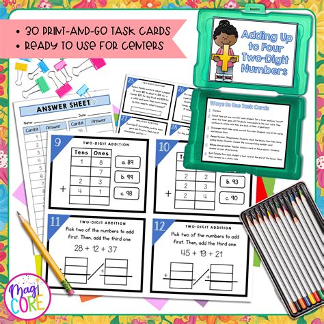 Adding Four Two Digit Numbers 2nd Task Cards 2nbtb6 Magicore