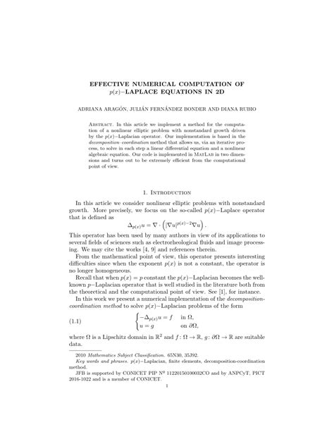 Pdf Effective Numerical Computation Of P X Laplace Equations In 2d