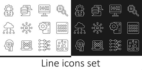 라인 신경망 바이너리 코드 알고리즘 네트워크 클라우드 연결 로봇 설정 및 서버 데이터 아이콘을 설정합니다 벡터 이진법에 대한 스톡 벡터 아트 및 기타 이미지 Istock