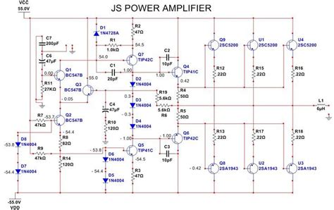 Power Amplifier 2SC5200 2SA1943 Schematic Circuit Diagram