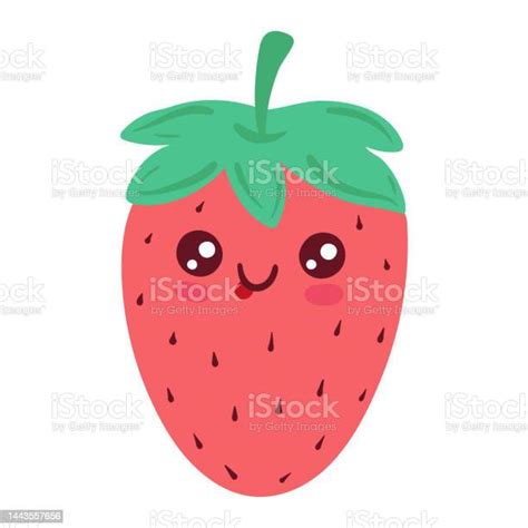 신선한 딸기 밝은 재미 가와이 만화 스타일 건강에 좋은 음식 디자인 평면 벡터 일러스트 흰색에 고립 귀여운에 대한 스톡 벡터 아트 및 기타 이미지 Istock