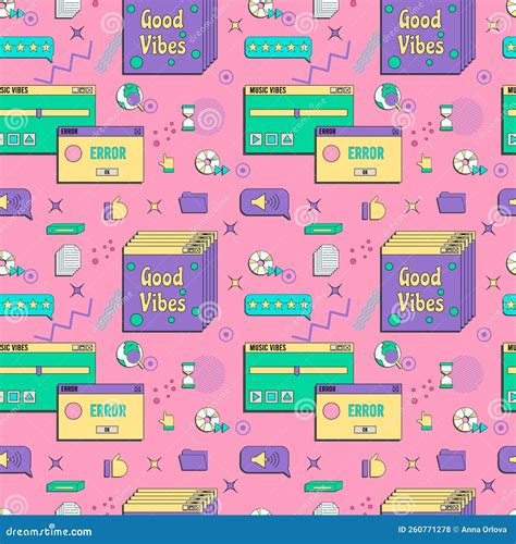 Vaporwave Ui And Ux Elements Seamless Pattern Pc Retro Game Frame